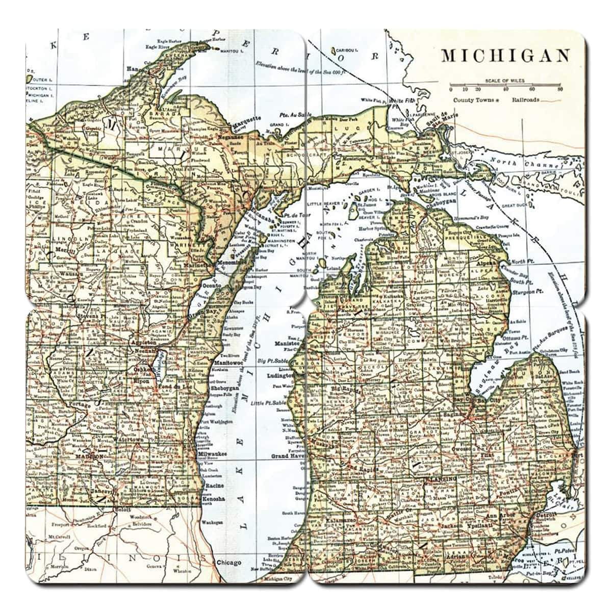 Michigan Old World Map Coaster - Walmart.com