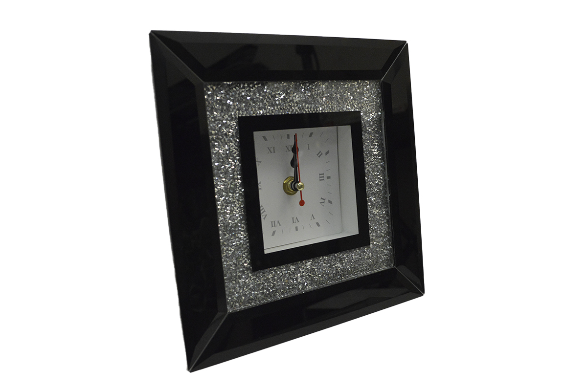 Concepts in Time Table Clock 8"x8" Silver Glitter with Black Mirror ...