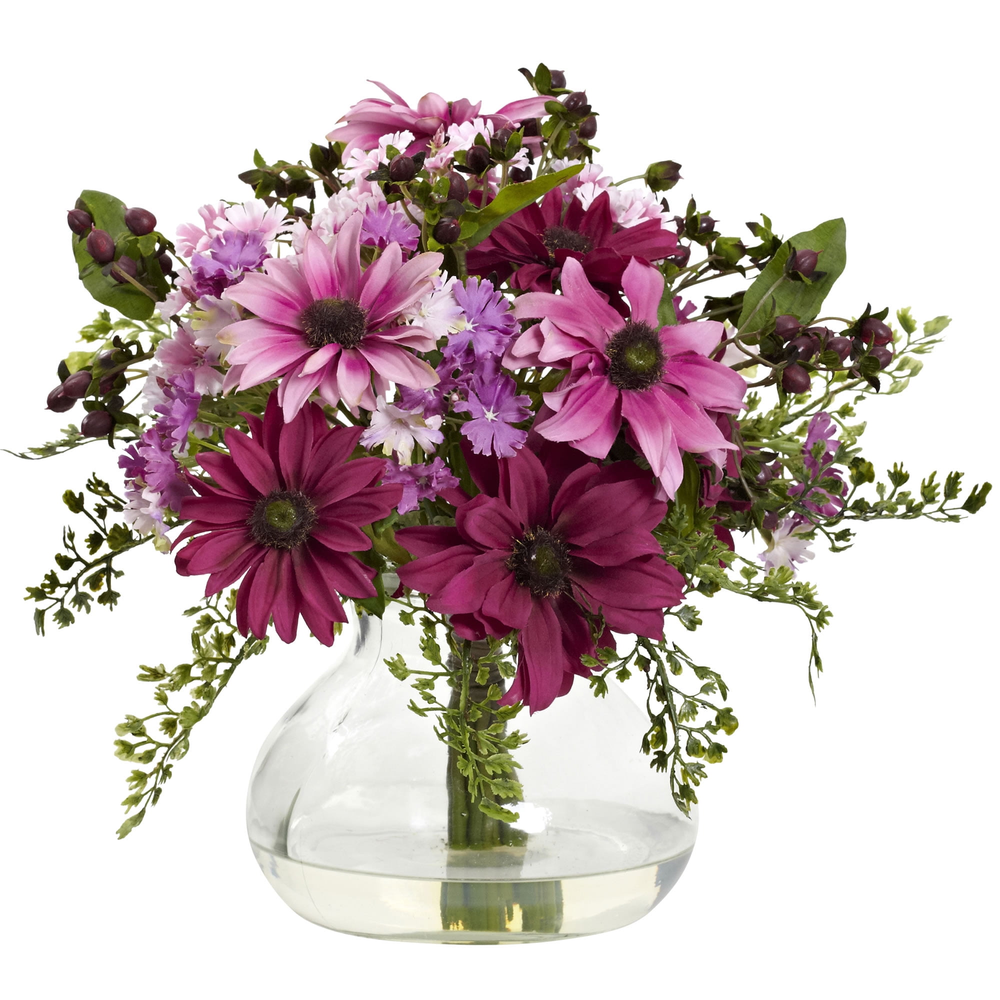Nearly Natural Mixed Daisy Floral Artificial Flowers With Vase Pink