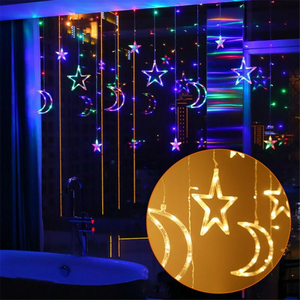 Moon Star Led Curtain Lights Christmas Fairy Garlands Outdoor Led Flash ...
