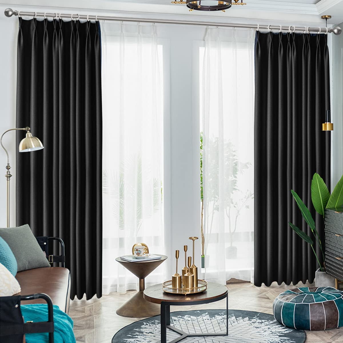 BOTUI Pinch Pleat Solid Thermal Insulated 95% Blackout Patio Door Curtain Panel Drape for ...