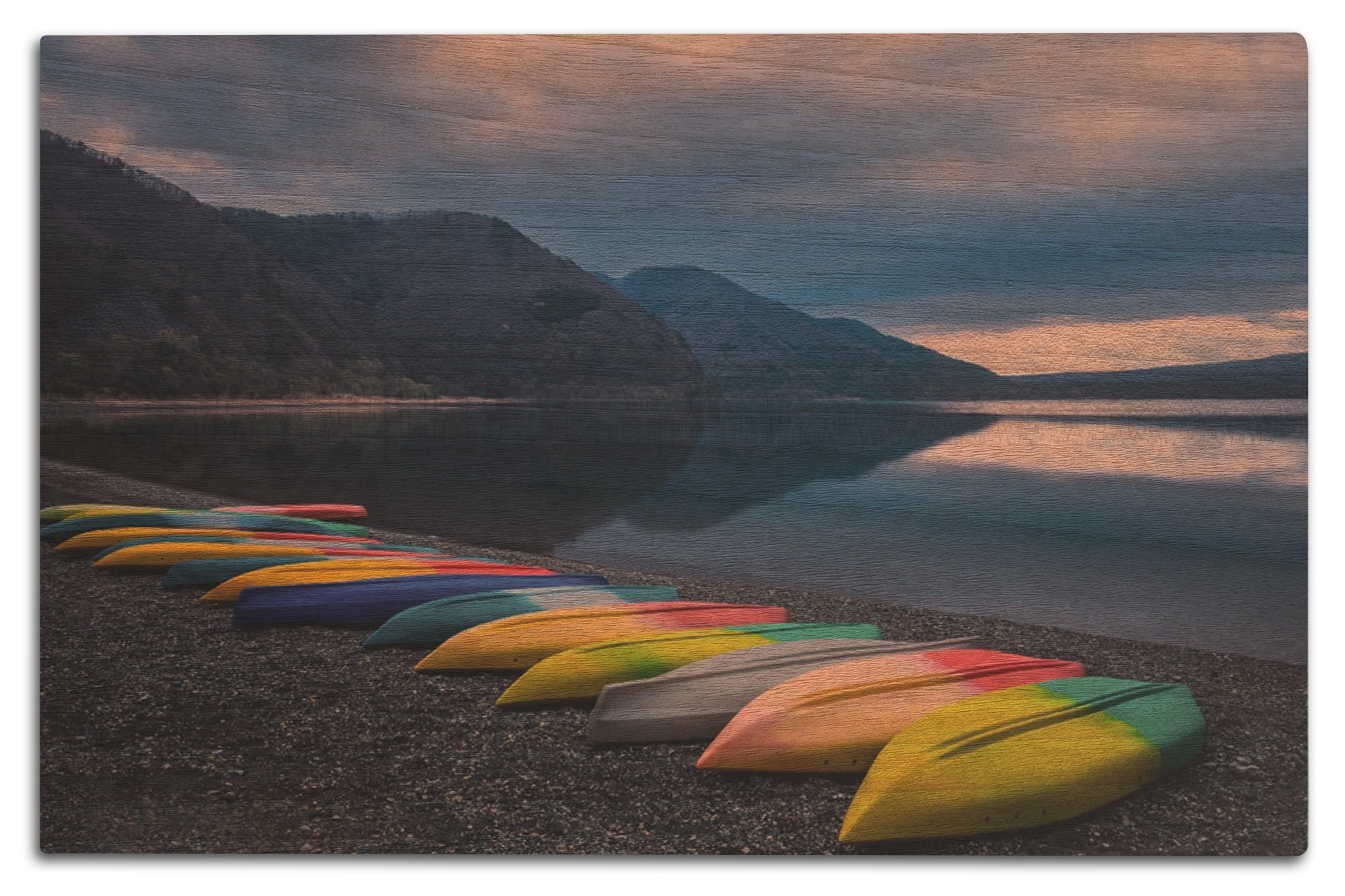 Colorful Kayaks at Lake Birch Wood Wall Sign (12x18 Rustic Home Decor ...