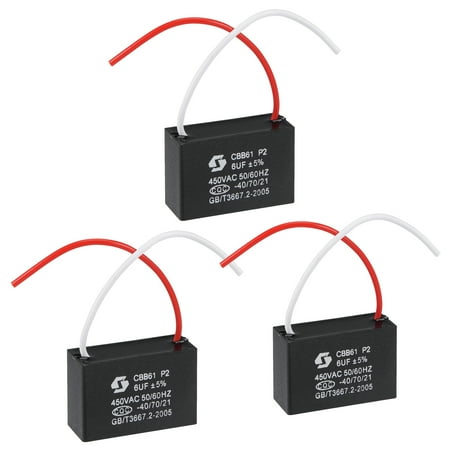 Uxcell 48x32x19mm 6uF 450V AC 2 Wires CBB61 Ceiling Fan Capacitor 3 ...