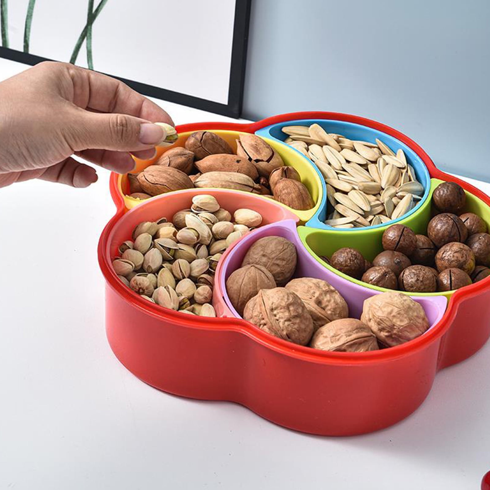 Rkxzt Divided Snack Serving Tray with Lid 10 Inch Compartment Colored ...