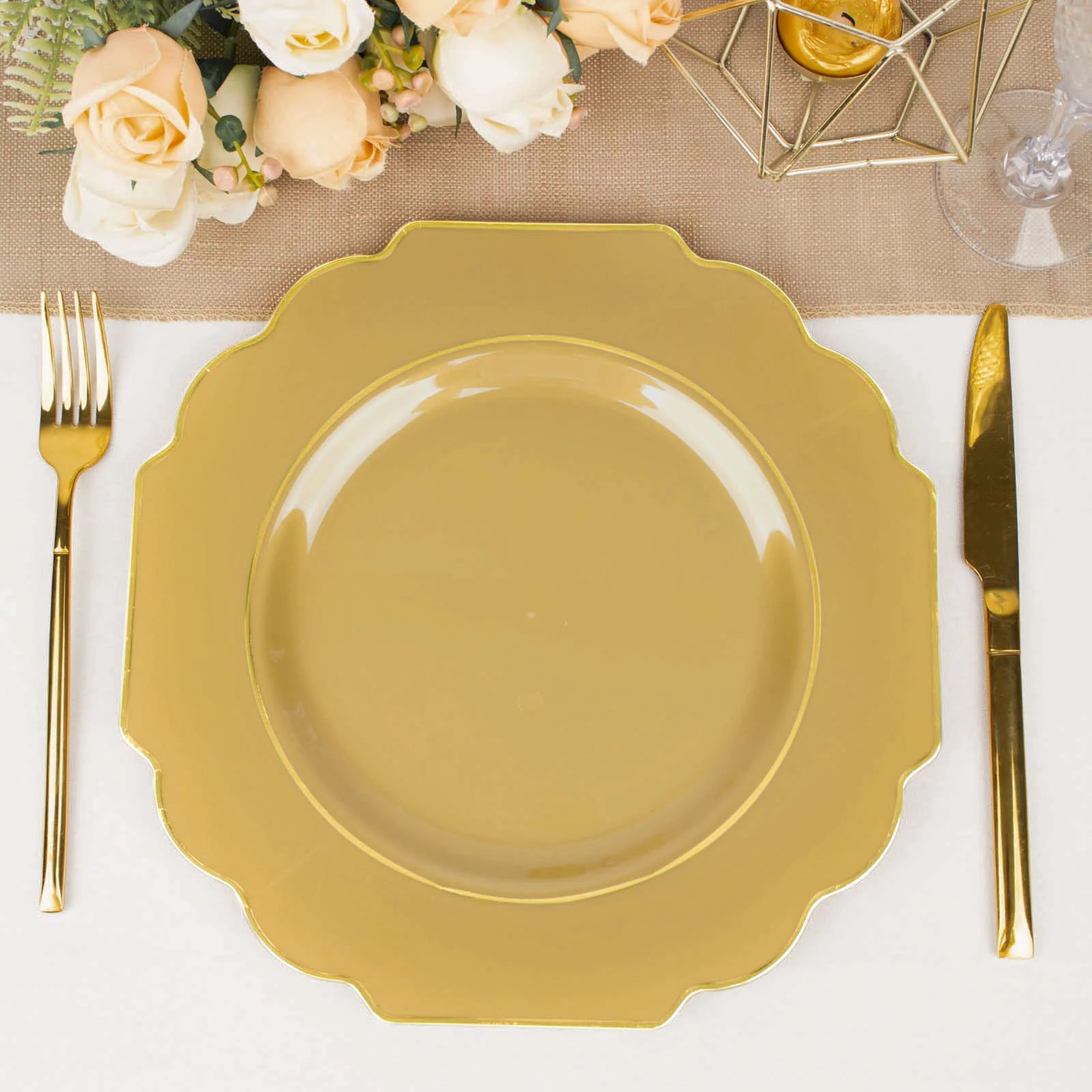 BalsaCircle 10 Disposable Baroque Gold Plastic 12" Dinner Plates Rim ...