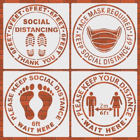 4 Pieces Social Distancing 6 Feet Stencil Template Plastic Distancing ...