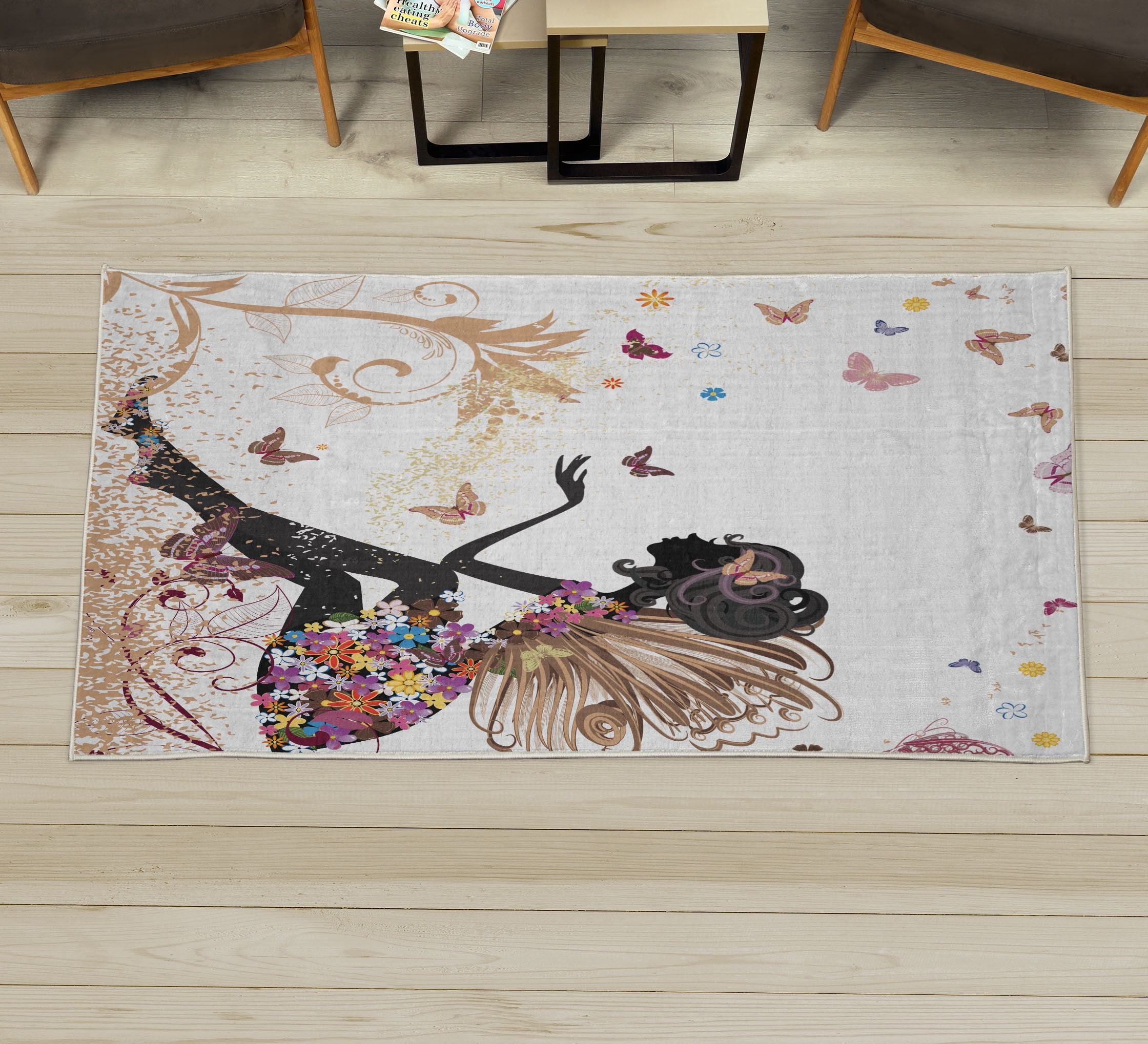 Fantasy Decorative Rug, Spring Girl Wings in a Floral Dress Surreal ...