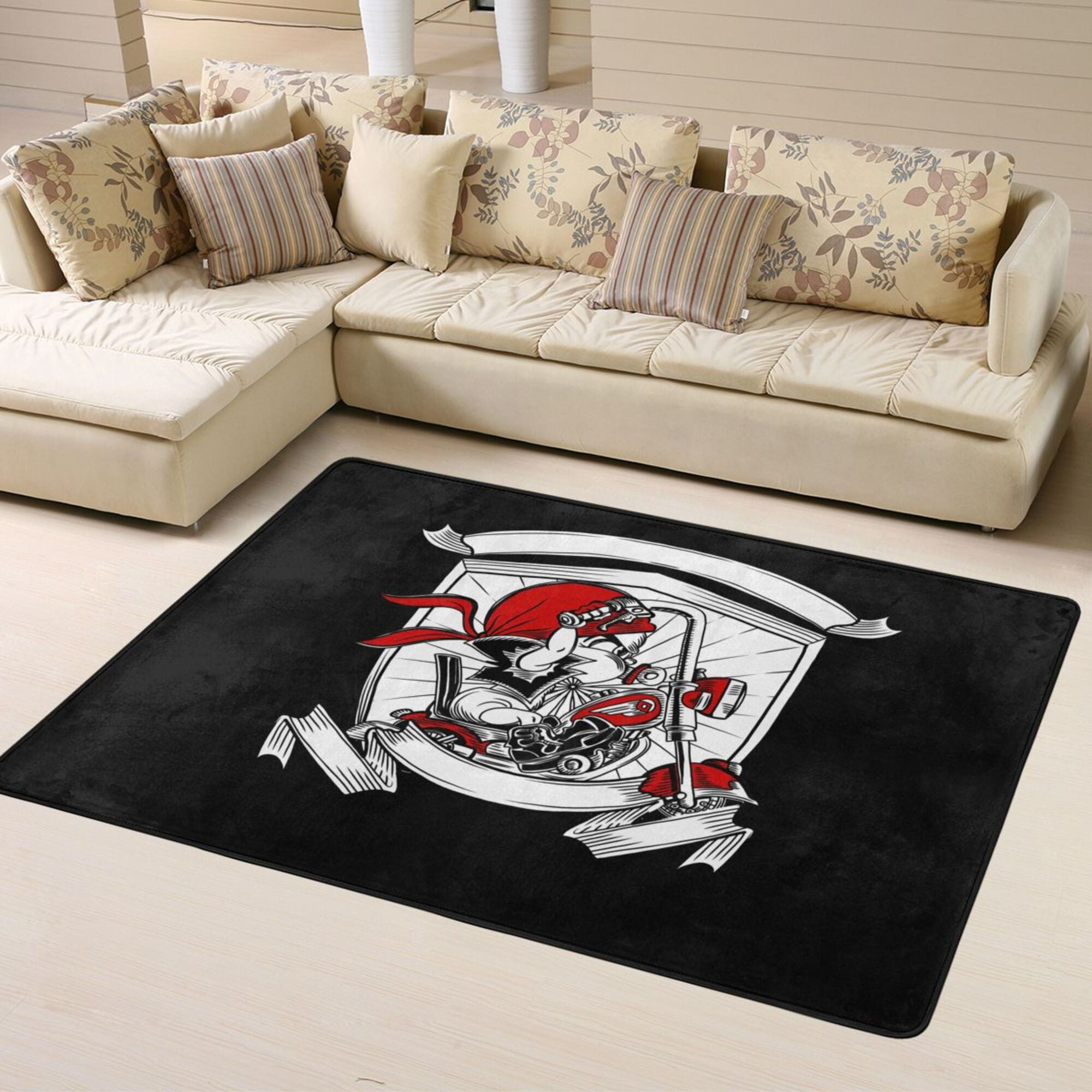 DouZhe Cool Motorcycle Club Pattern Area Rugs Non-Slip Machine Washable ...