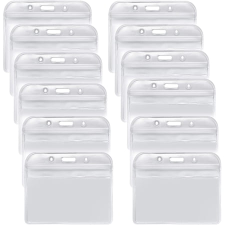 12 Pack ID Badge Holders Horizontal Name Tags Hole Punched Zipper ...