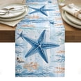 Blue Starfish Table Runner, Nautical Coastal Shell Bubble Wood Rustic ...