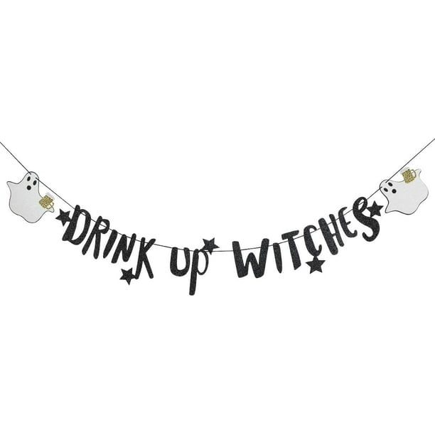 Drink Up Witches Banner Black GlitterHTOOQ Halloween Party Decorations ...