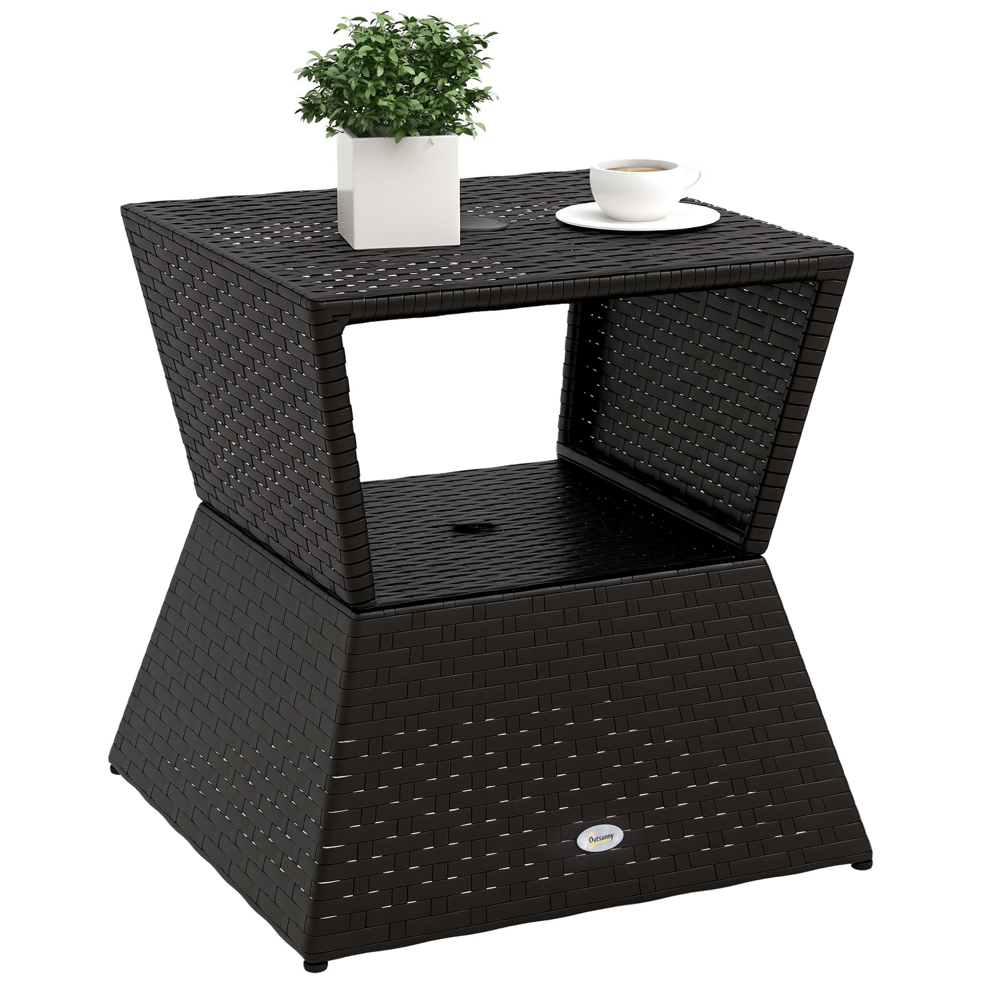 Click here for Outsunny Patio Rattan Wicker Coffee Table W/ Umbre... prices