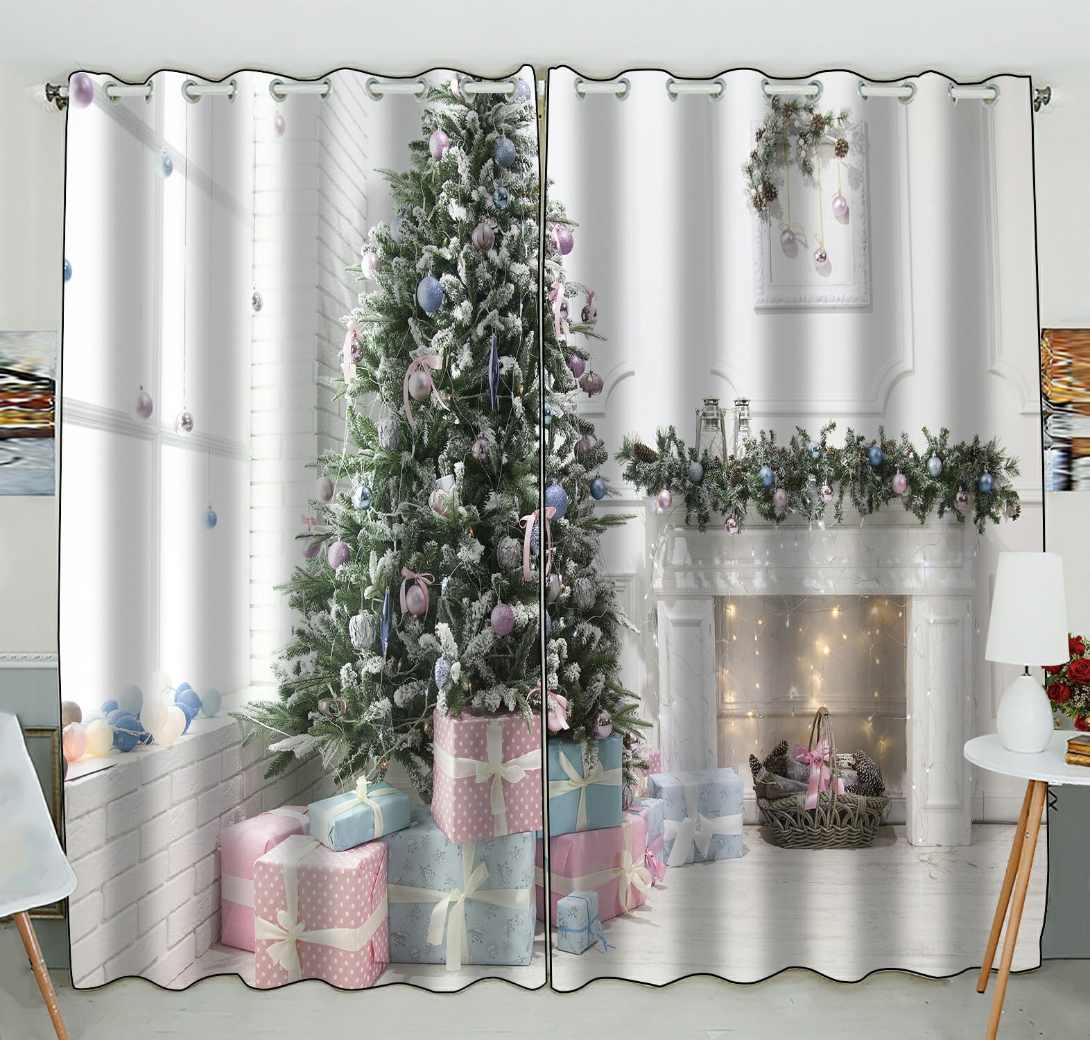 ECZJNT Christmas tree surrounded with gifts Blackout Window Curtain ...