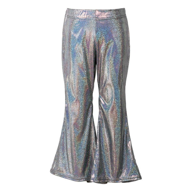 Aislor Girls Shiny Metallic Flare Pants Hip Hop Jazz Dance Pants Hippie ...