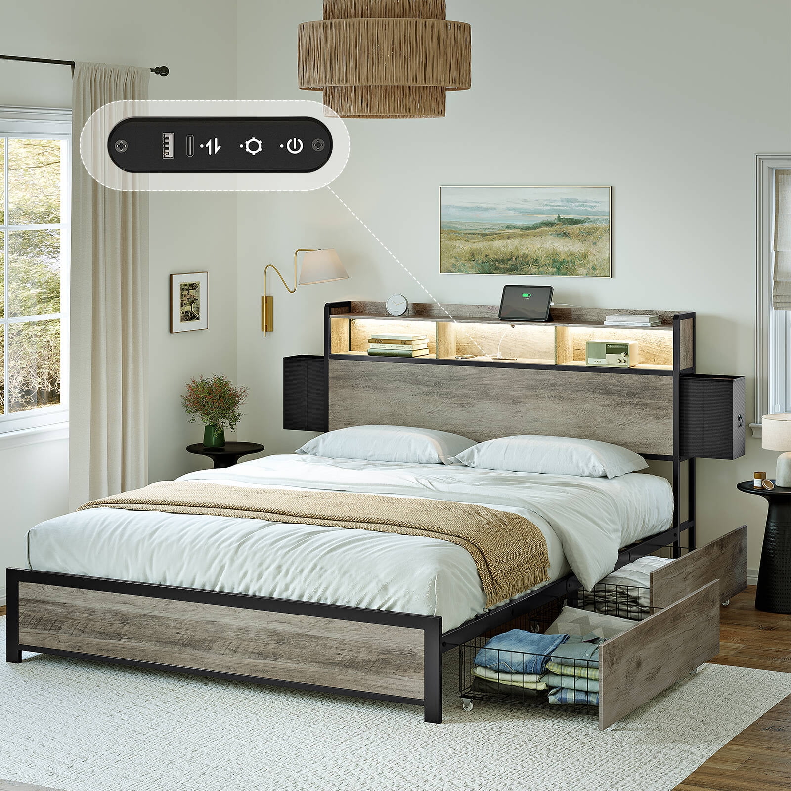 Click here for Gunaito Queen Bed Frame With 2 Drawers Headboard P... prices