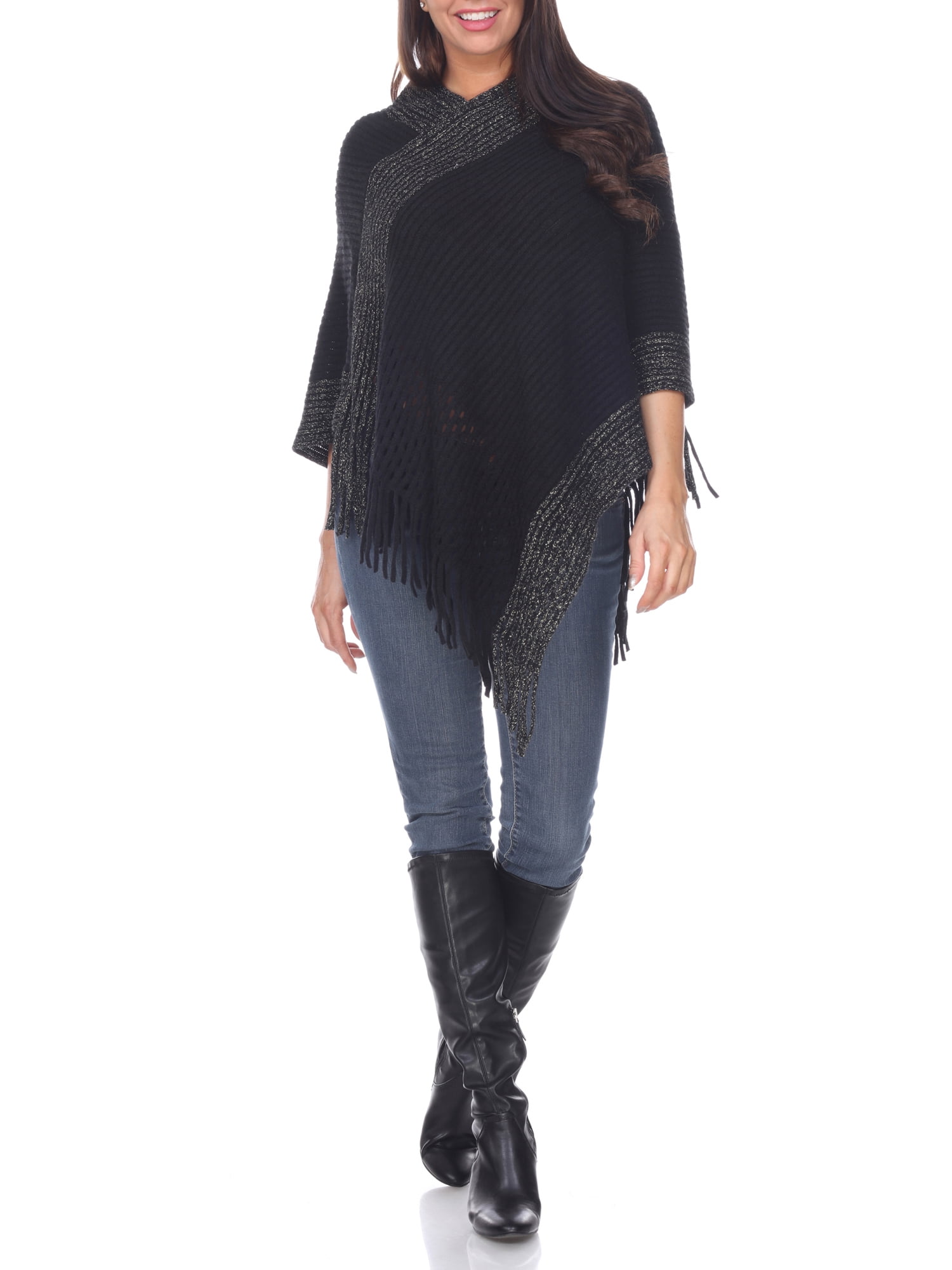 White Mark - Women's Sansa Knit Fringe Poncho - Walmart.com - Walmart.com