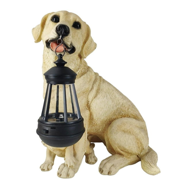 Outdoor Garden Dogs Ornament with Solar Powered Light, Resin Golden ...
