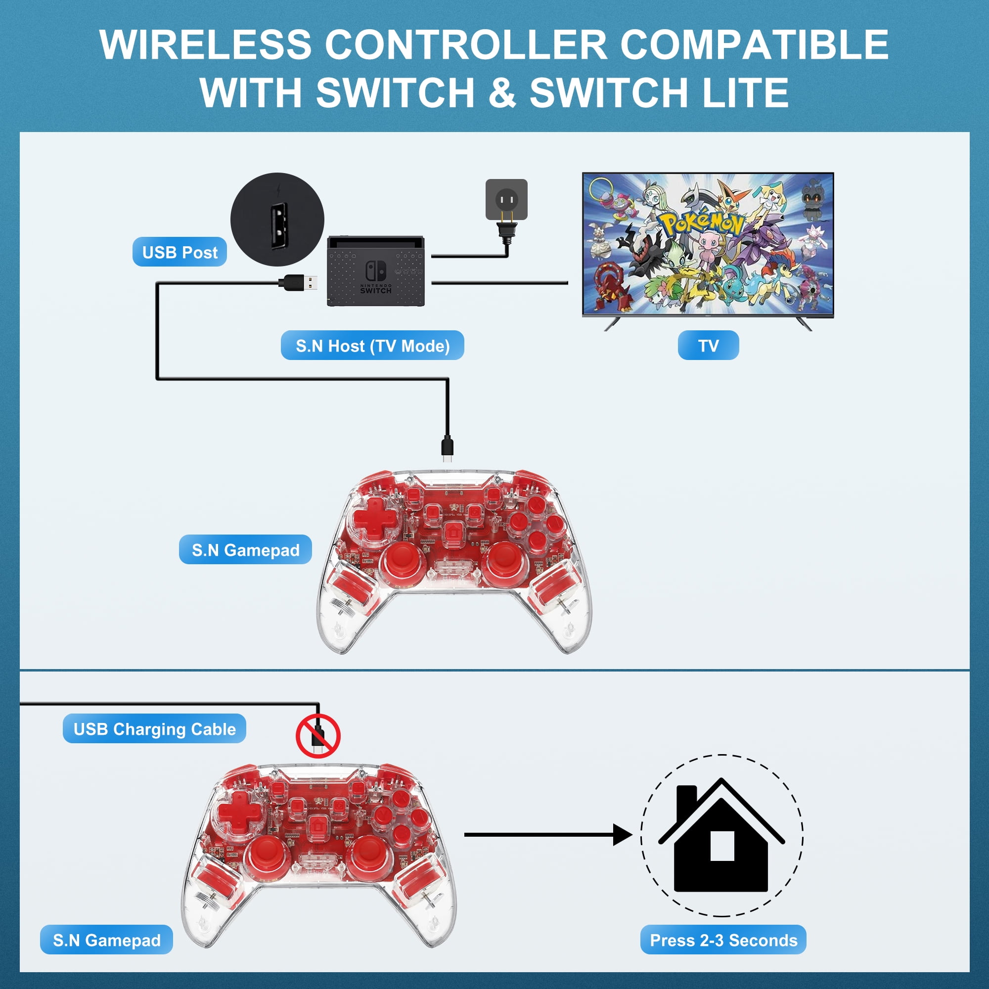 Buy Wireless Switch Controller for nintendo Switch/Switch Lite, AGPtek ...
