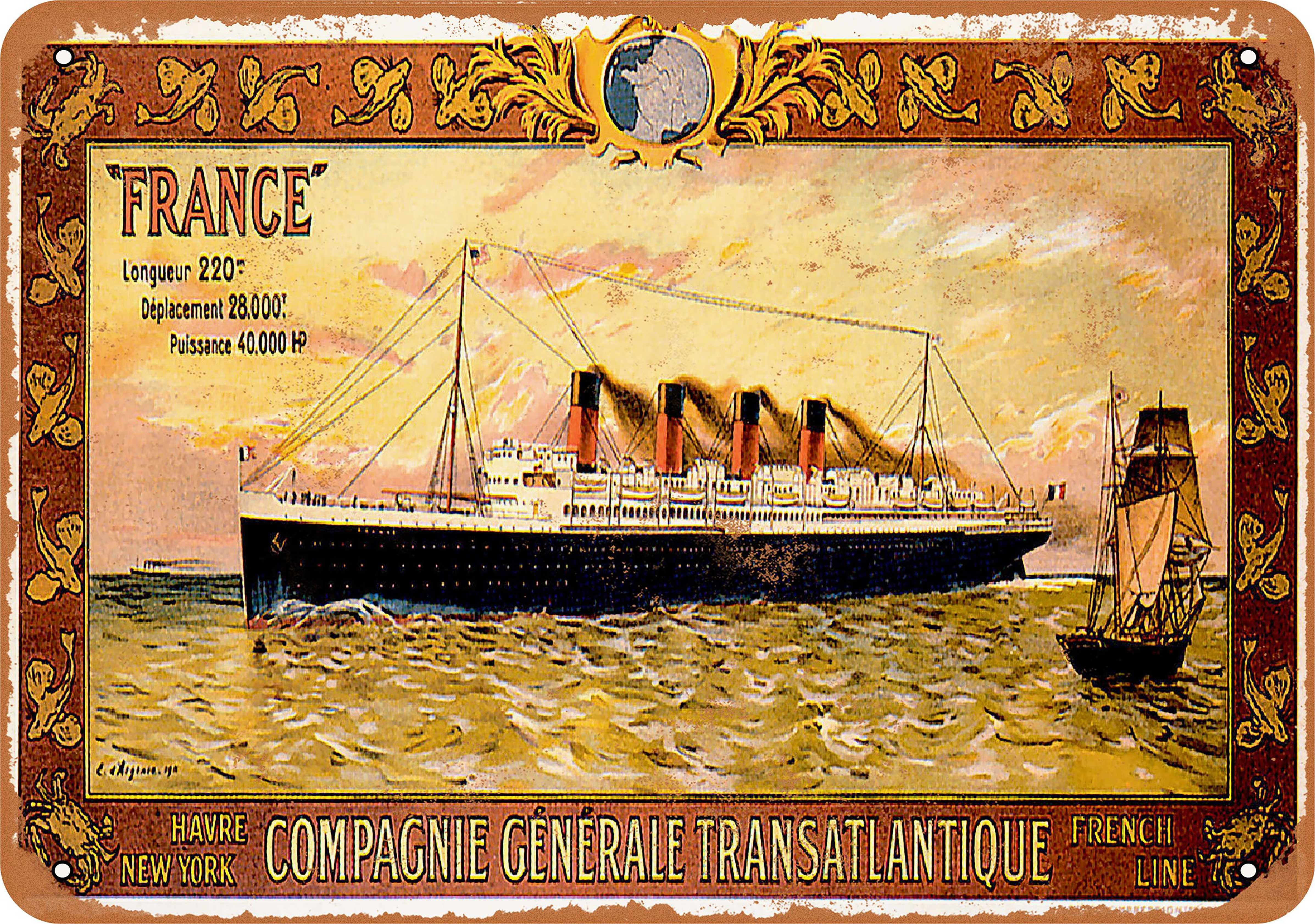 10 x 14 METAL SIGN - Transatlantic French Line Ocean Liners - Vintage ...