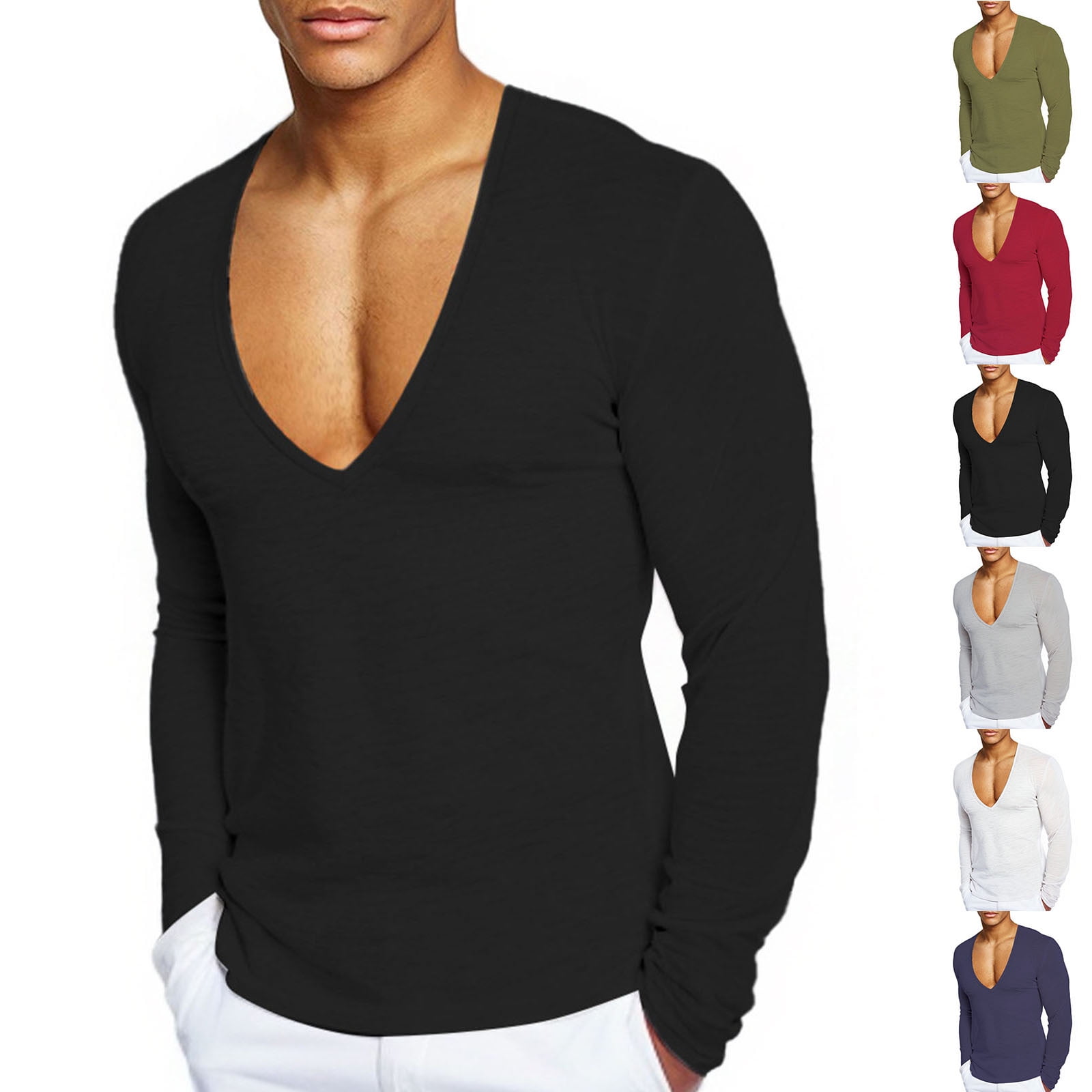 Click here for Qipopiq Deep V Neck Shirts Men Long Sleeve Stretch... prices