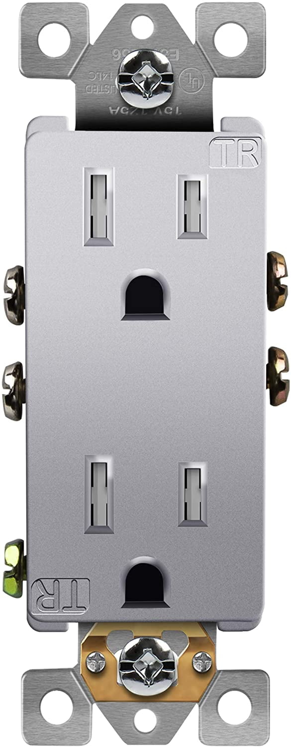 ENERLITES, Silver Elite Series Decorator Receptacle Outlet Child Safe ...
