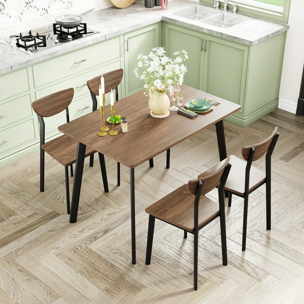Modern Dining Table Set, 5 Piece Dining Set with 4 Chairs, Dinette Table and Chairs Set for ...
