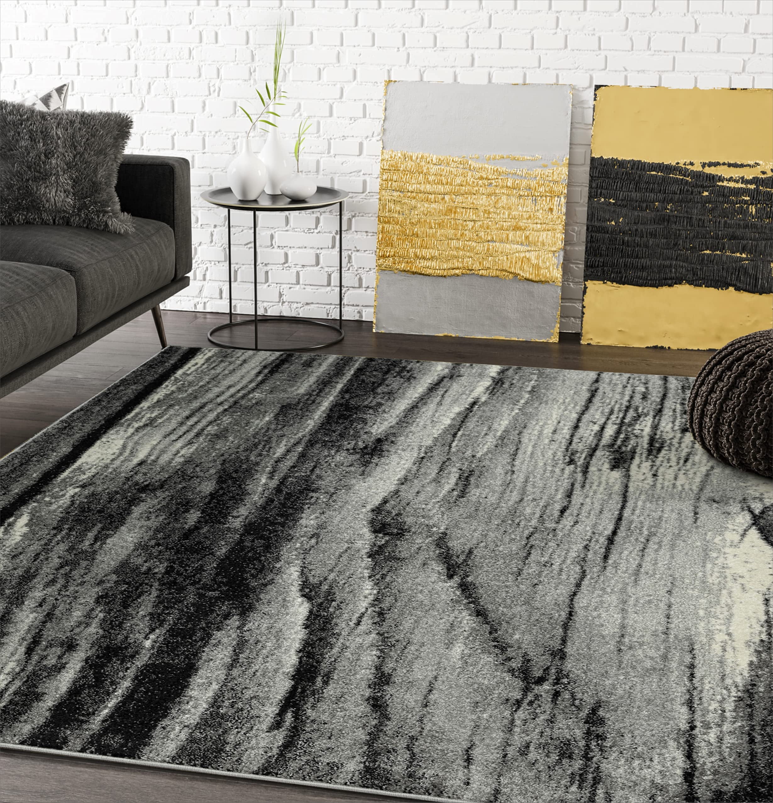 Abani Laguna Collection Tree Trunk 5' x 8' Grey Black Modern Area Rug ...