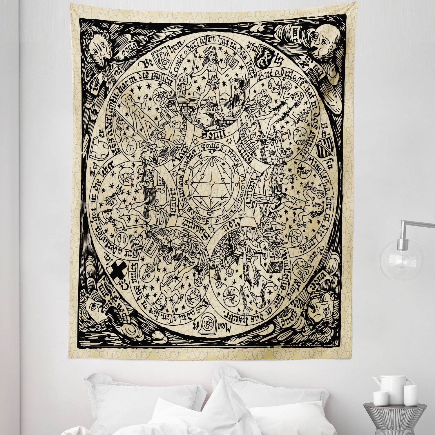 Astrology Tapestry, Series of Mystic Esoteric Old Map with Man with ...