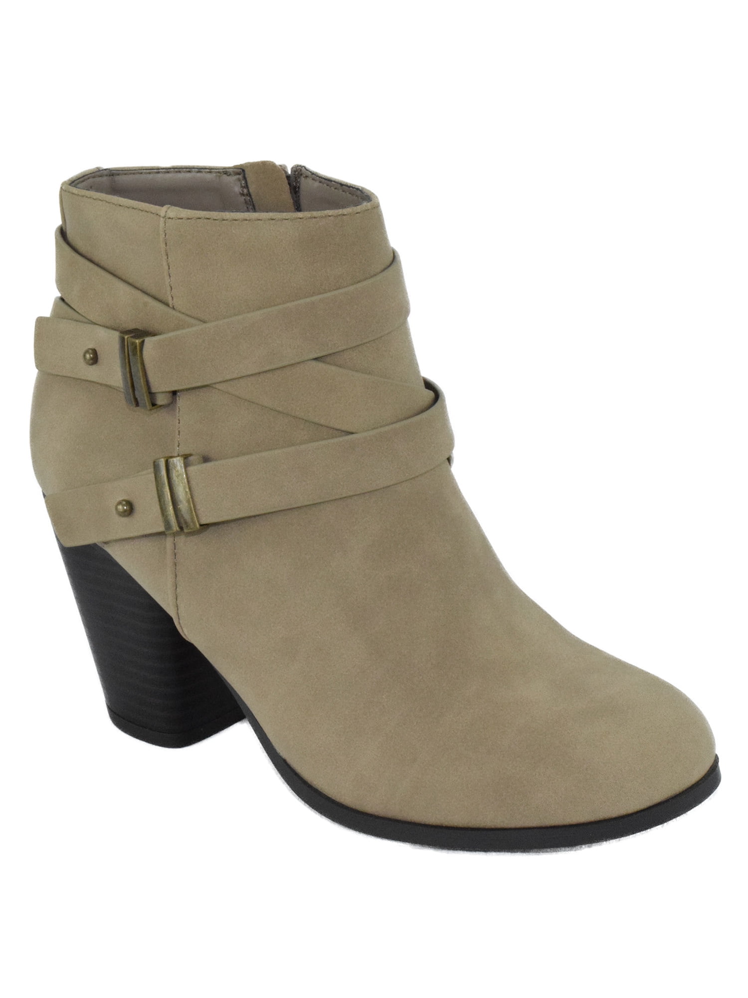 Undine Beige Taupe Camel High Heels Buckled Booties Soda Women Ankle ...