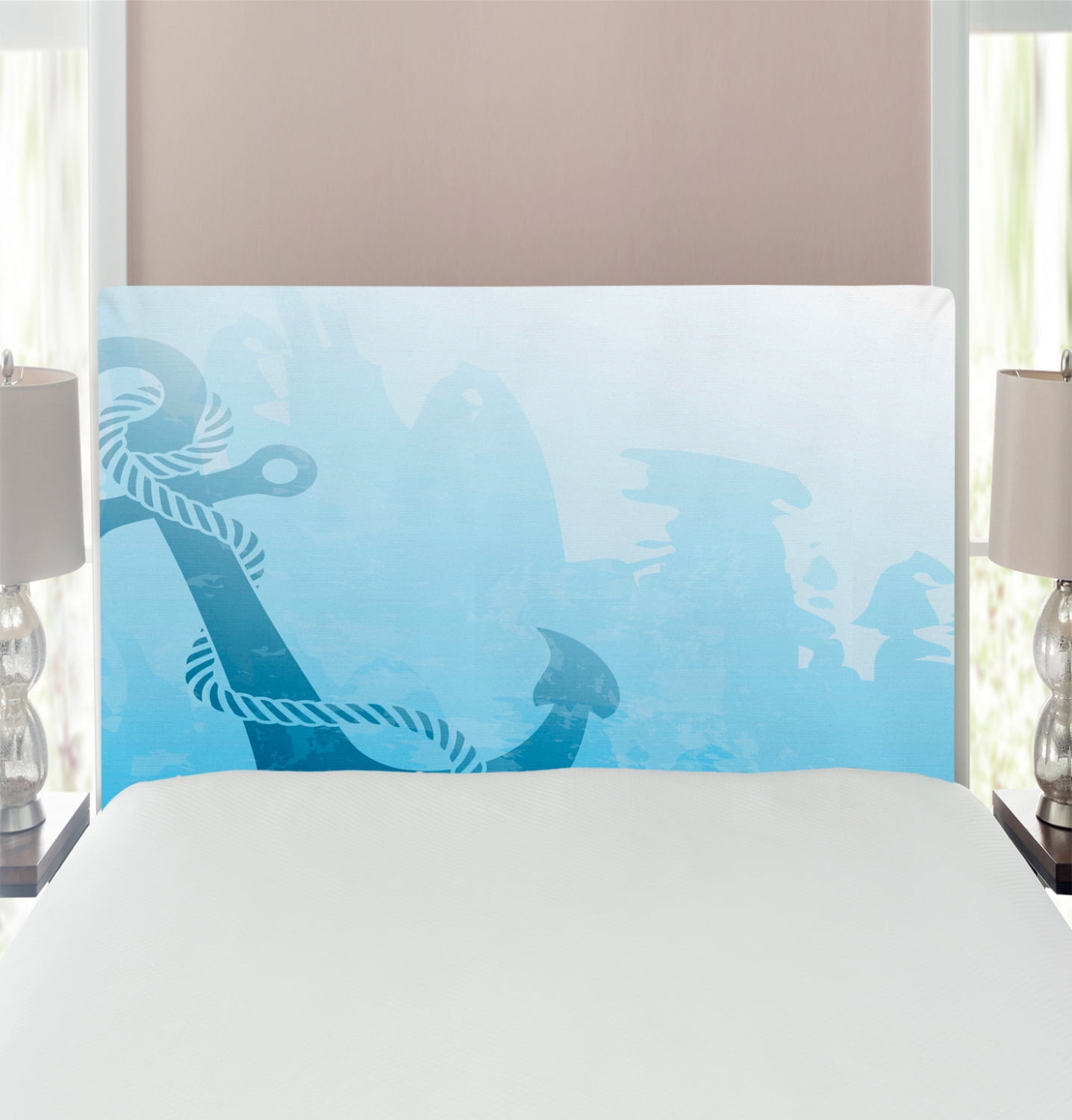 Nautical Headboard, Monochrome Anchor Illustration Deep down in the Sea ...