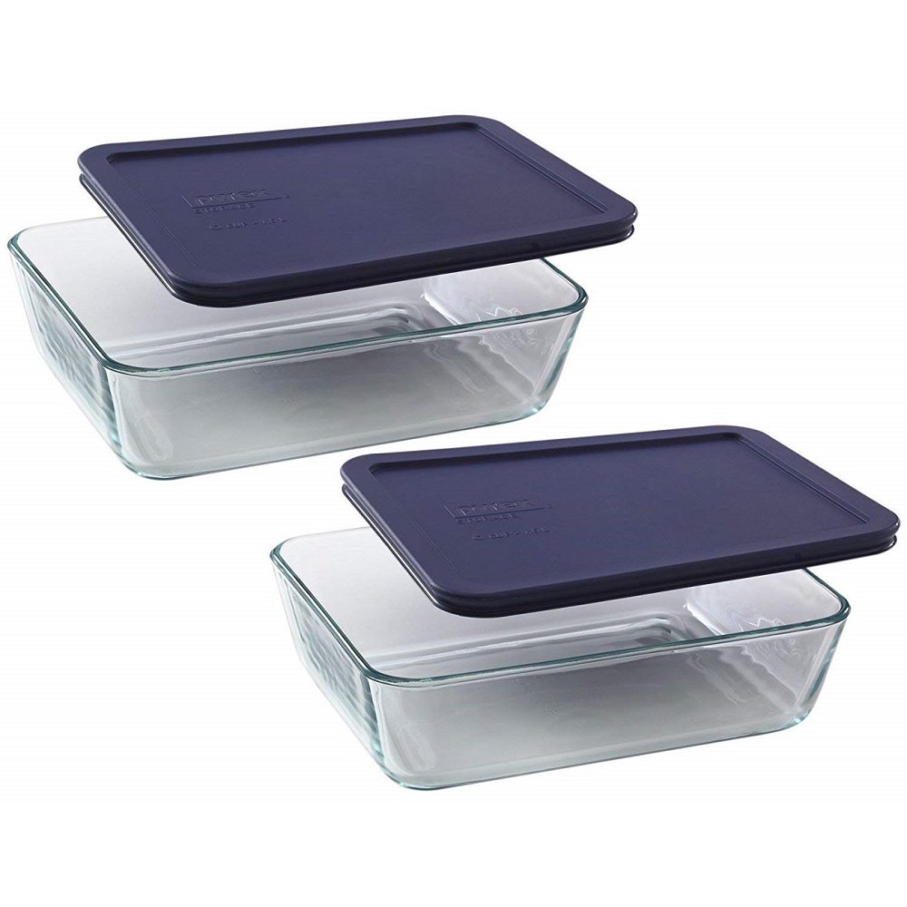 Pyrex Storage 2-piece Set Clear W/ Blue Lids (Pack Of 2) - Walmart.com ...