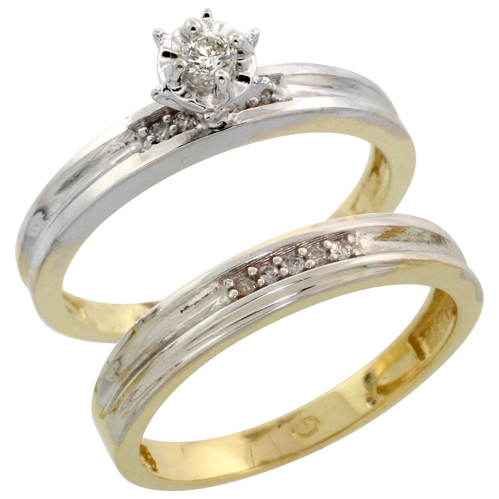 Gold Plated Sterling Silver Ladies 2-Piece Diamond Engagement Wedding ...
