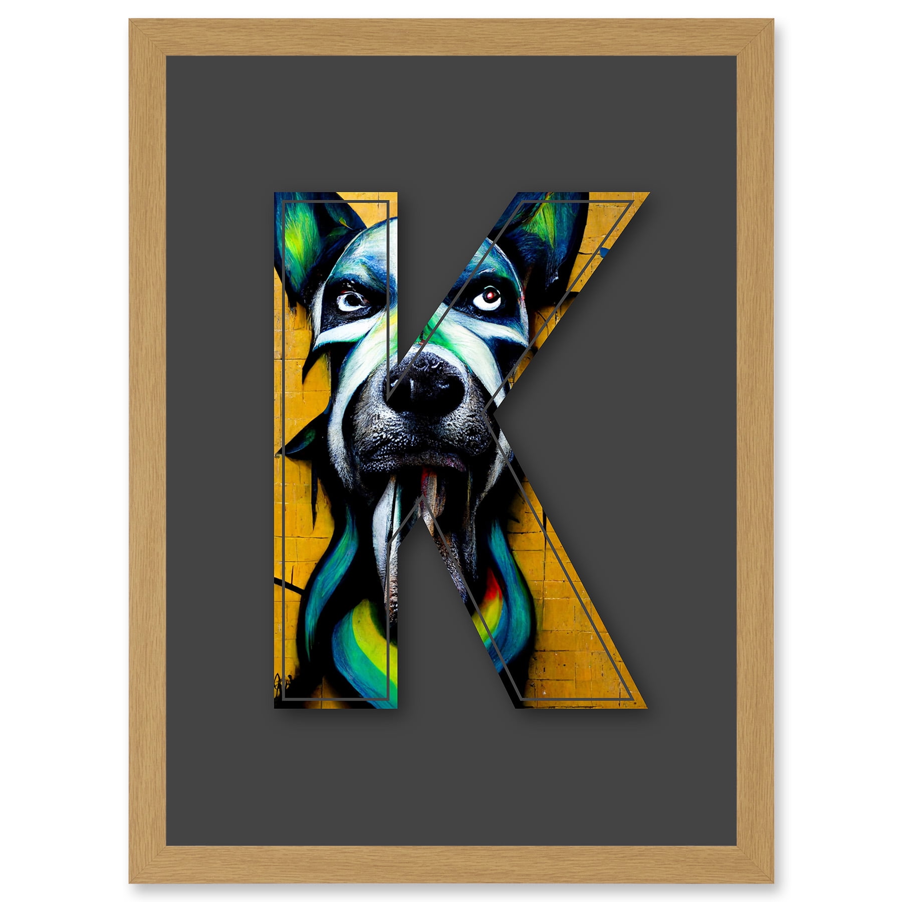 Letter K Dog Face Yellow Decorative Graffiti Mural Alphabet Initial ...