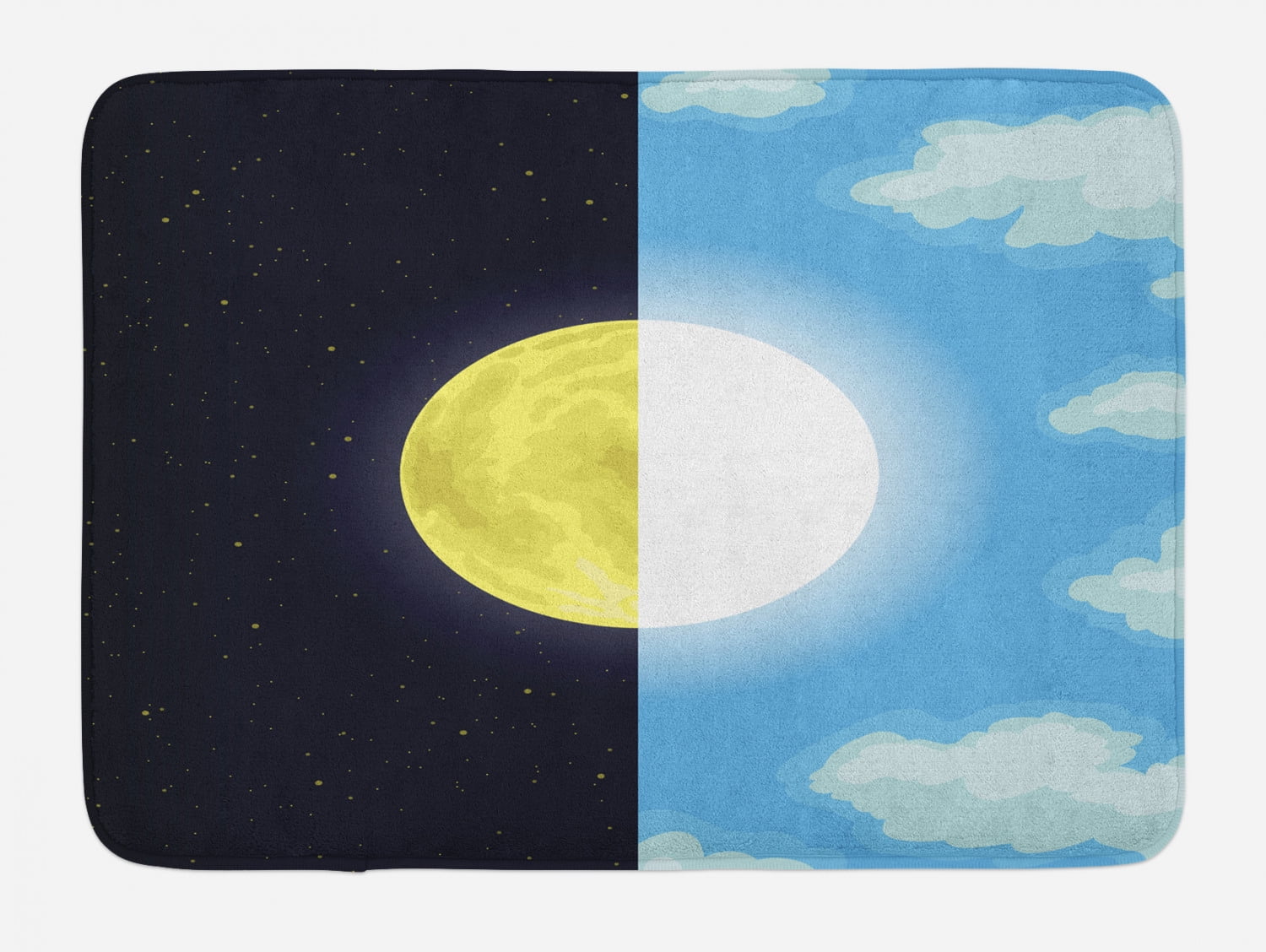 Sun and Moon Bath Mat, Half Image Layout of 2 Scenes Clouds Daytime and ...