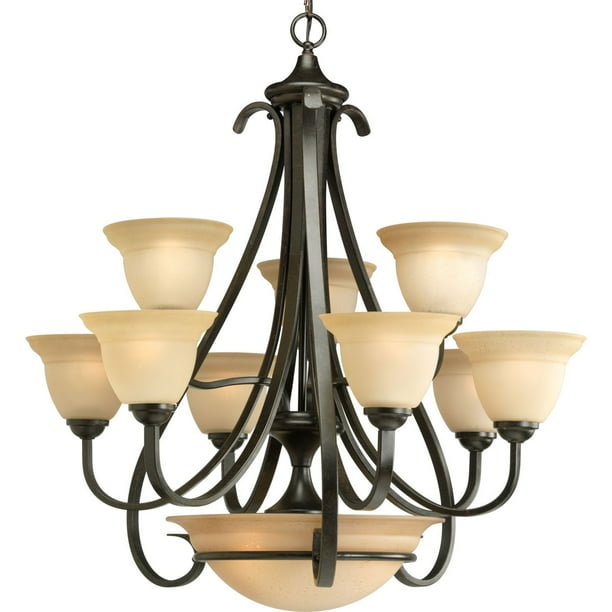 Torino Collection Nine-Light Forged Bronze Tea-Stained Glass ...