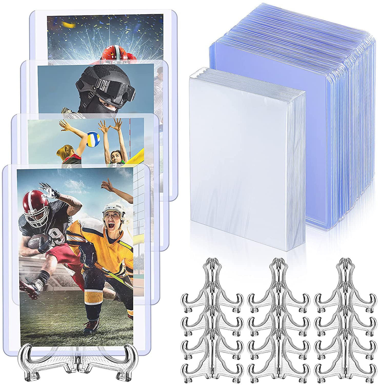 87 Pieces Card Protectors and Trading Card Stands Set, Penny Sleeves ...