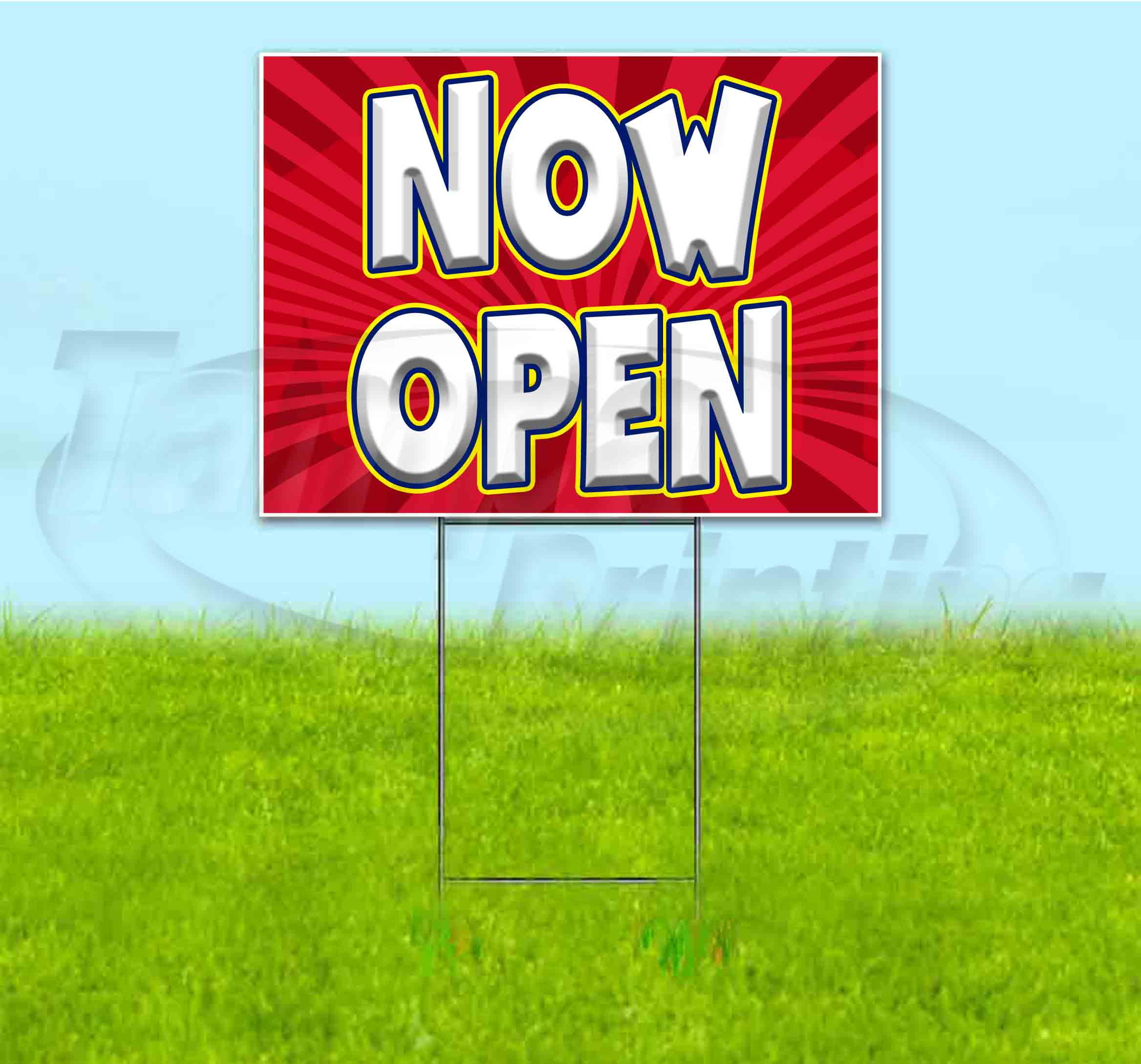 Now Open Red Stripe (18"" X 24"") Yard Sign, Includes Metal Step Stake ...