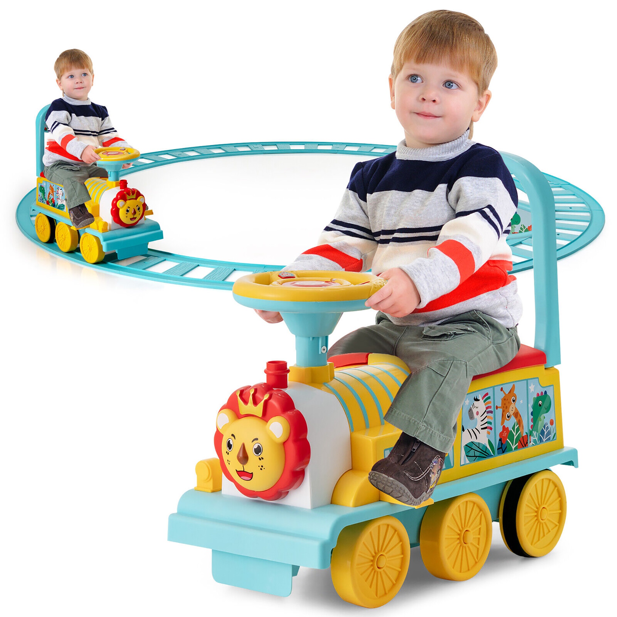 Gymax 6V Electric Kids Ride On Train Motorized Train Toy w/ Track & 6 ...