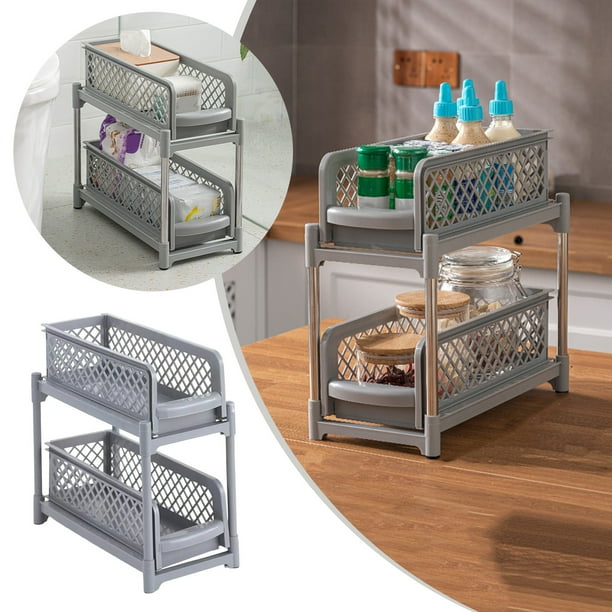XZZjjl 2 Tier Sliding Cabinet Basket Organizer Multi Purpose Large ...