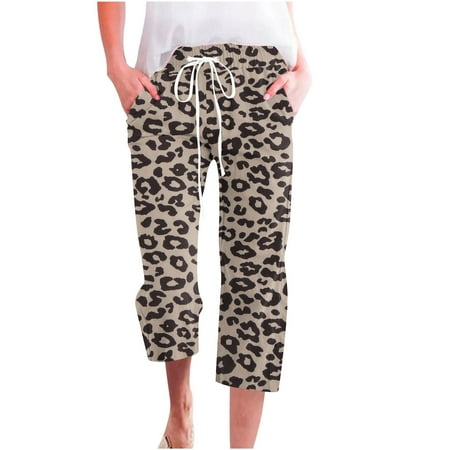 Capri Pants for Women Boho Floral Beach Capris Drawstring Elastic Waist ...
