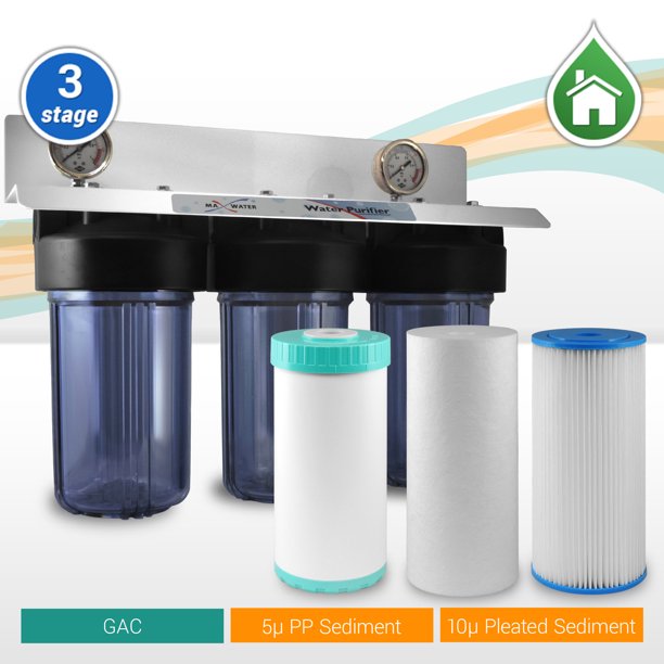 Max Water 3-Stage 10"x4.5 Whole House Big Blue Water Filtration System ...
