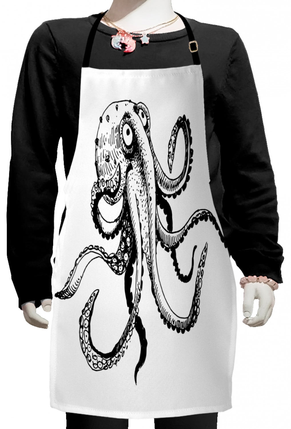 Octopus Kids Apron, Smiling Shy Octopus Posing Restaurant Comic Fun ...