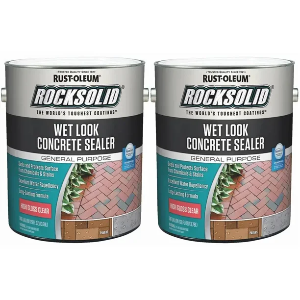 2 Pack of 1 gal Rust-Oleum 317927 Clear RockSolid Wet Look Concrete ...