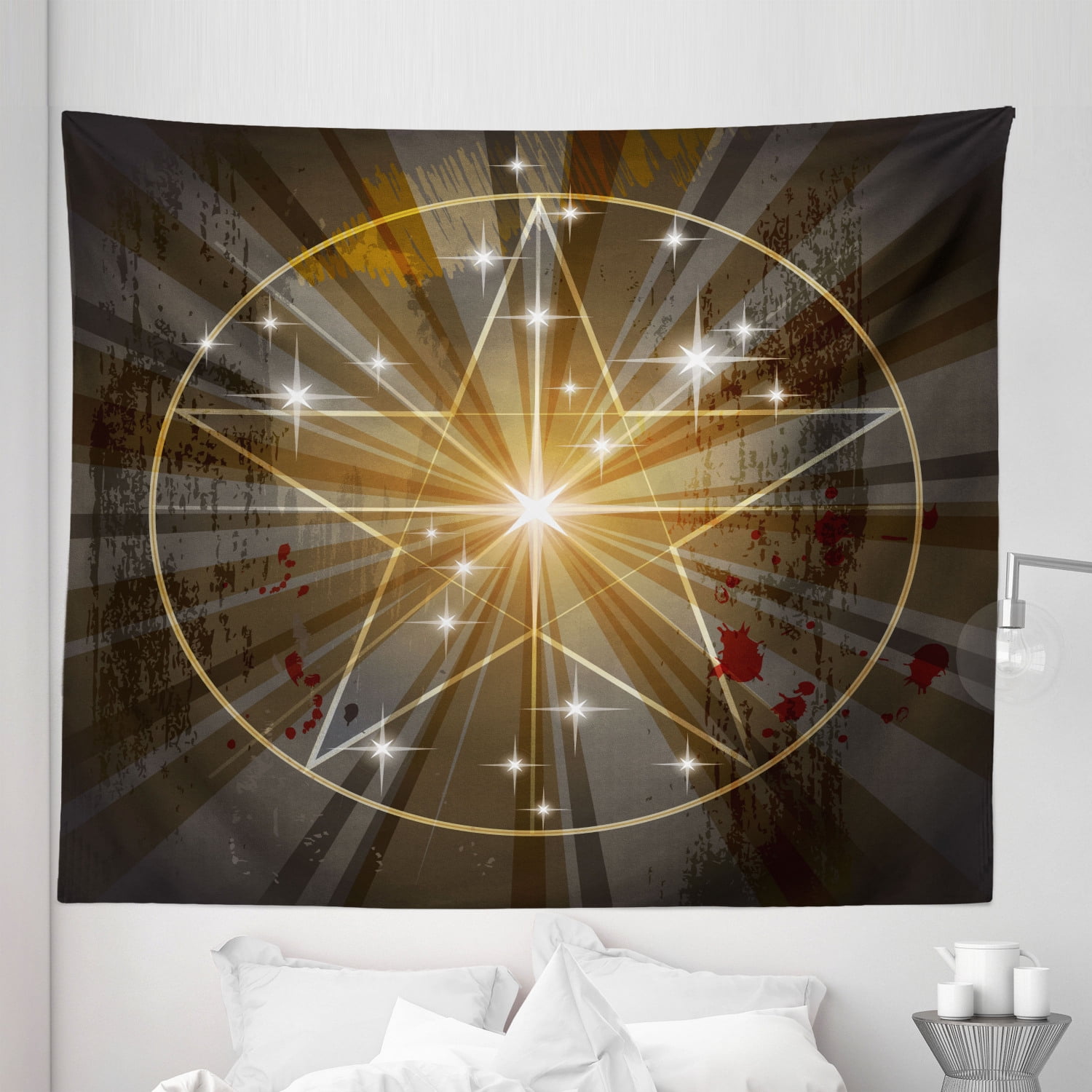 Pentacle Tapestry, Medieval Mystic Pentagram on Radial Beam Background ...