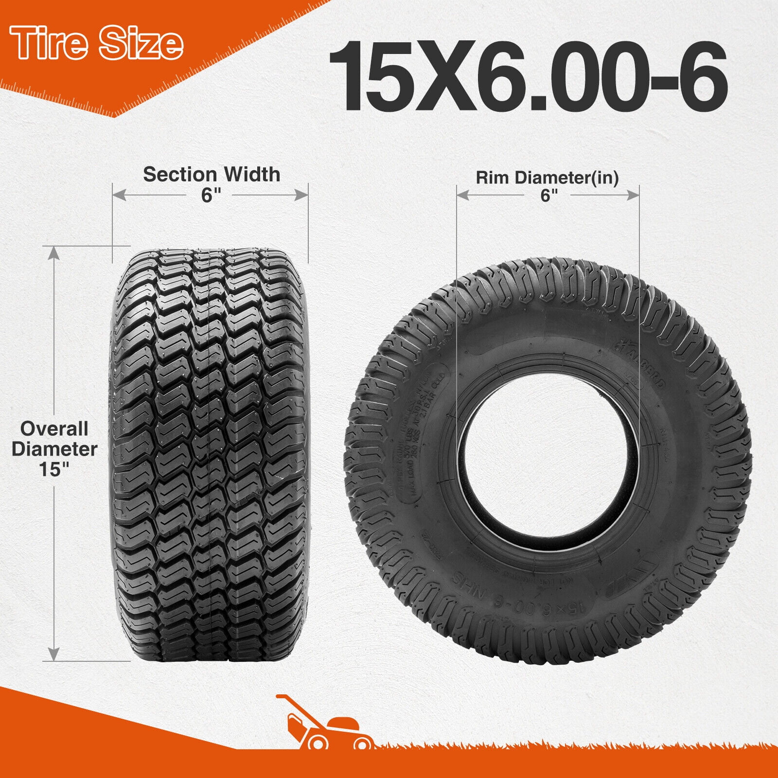 15x6.00-6 15x6-6 Turf Friendly Lawn Tire Great Traction Lawn Garden ...