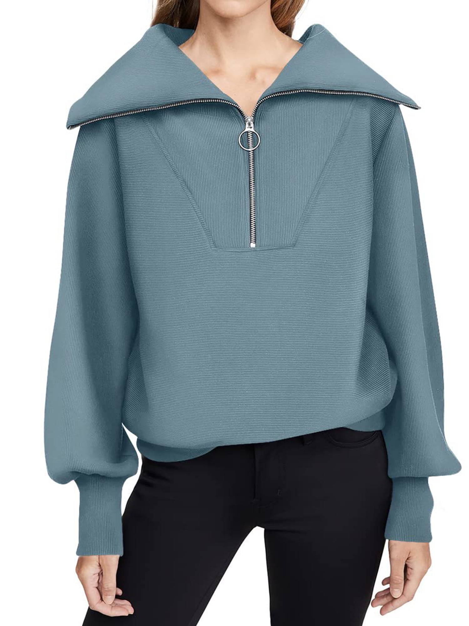 Blotona Womens Oversized Half Zip Pullover Long Sleeve Sweatshirt ...