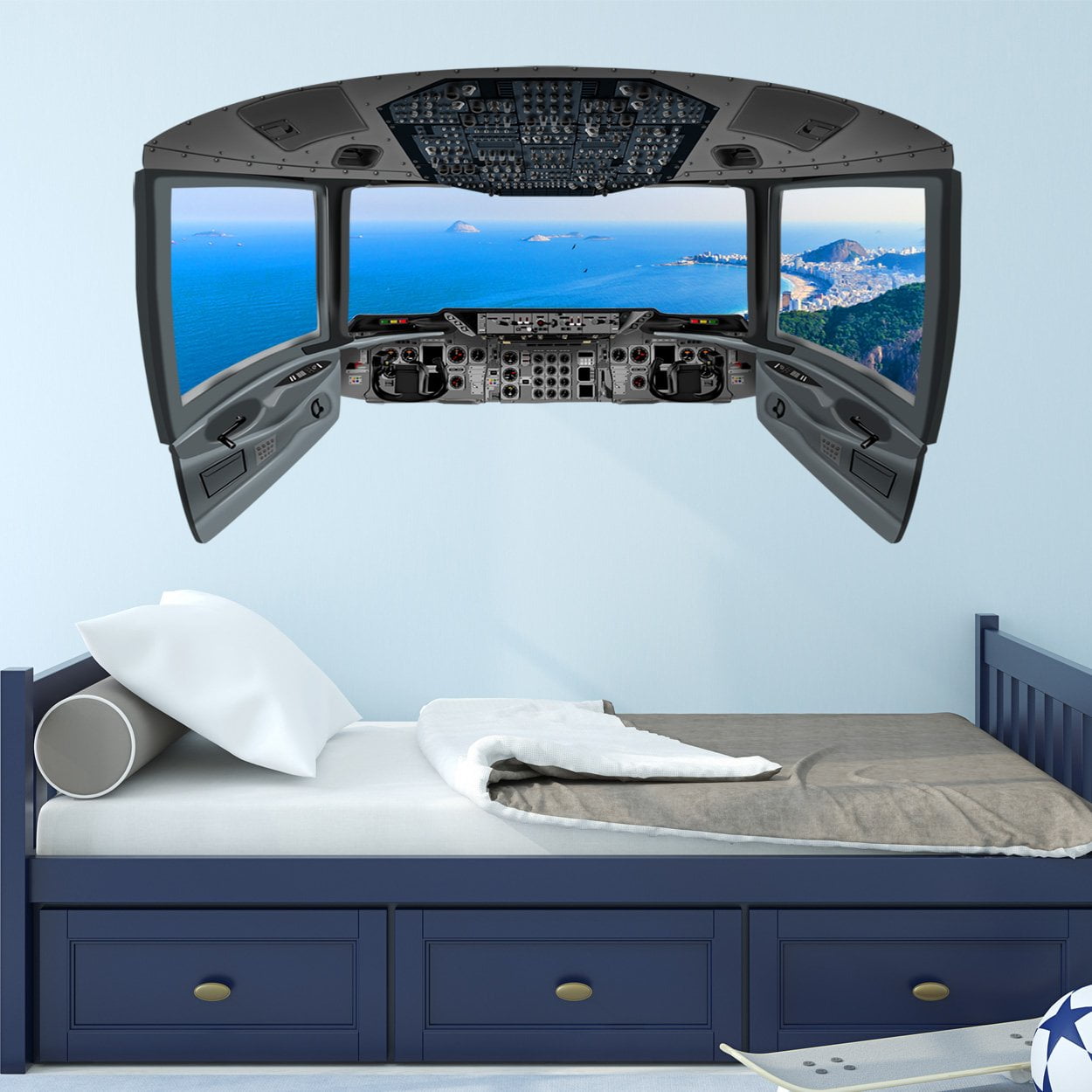 VWAQ Pilot Cockpit Wall Decal | Airplane Window Ocean View Wall Mural ...