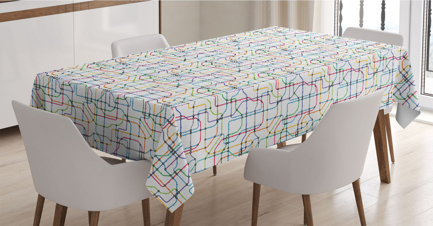 Map Tablecloth, Colorful Thin Lines Metro Scheme Transportation Network ...