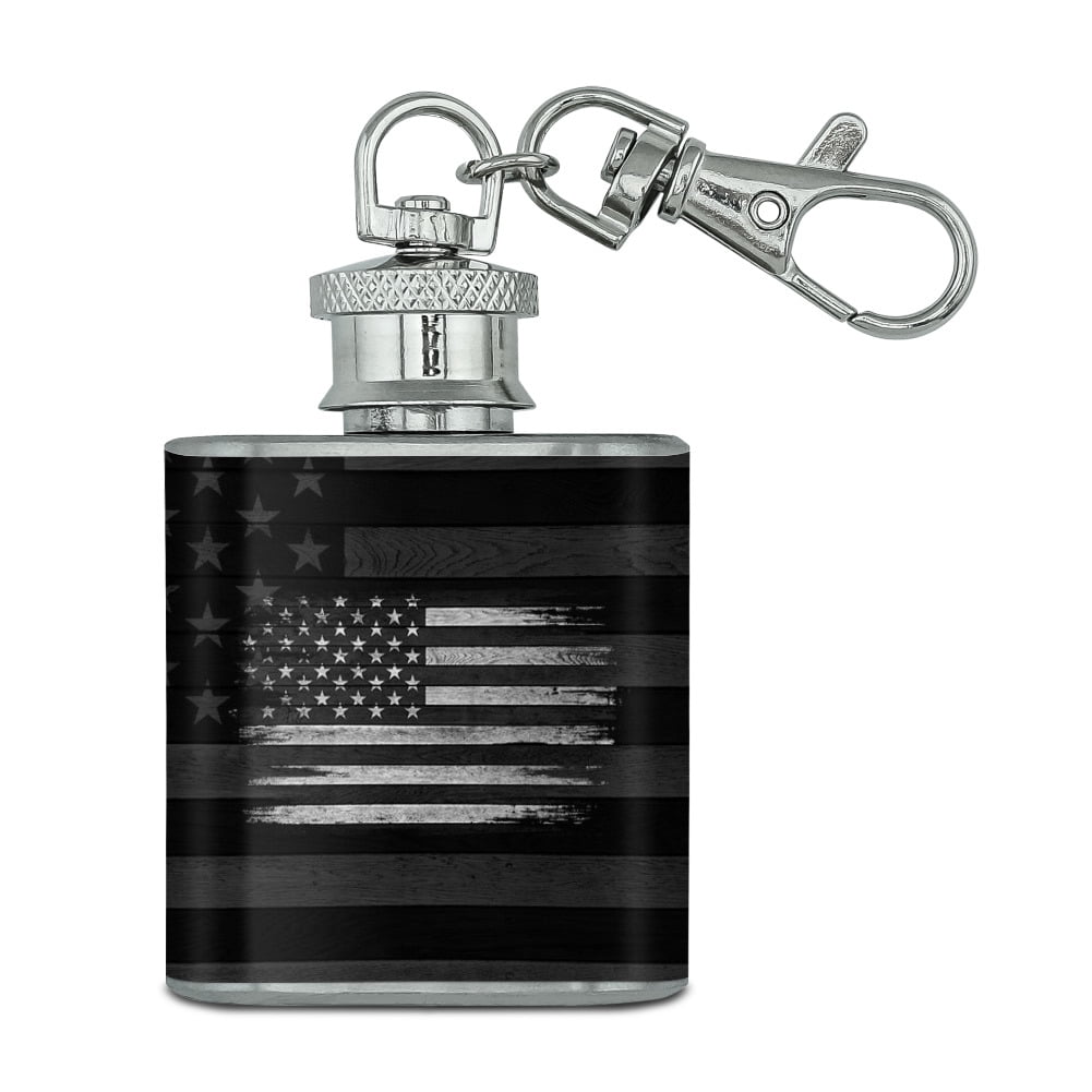 Rustic Subdued American Flag Wood Grain Design Stainless Steel 1oz Mini ...