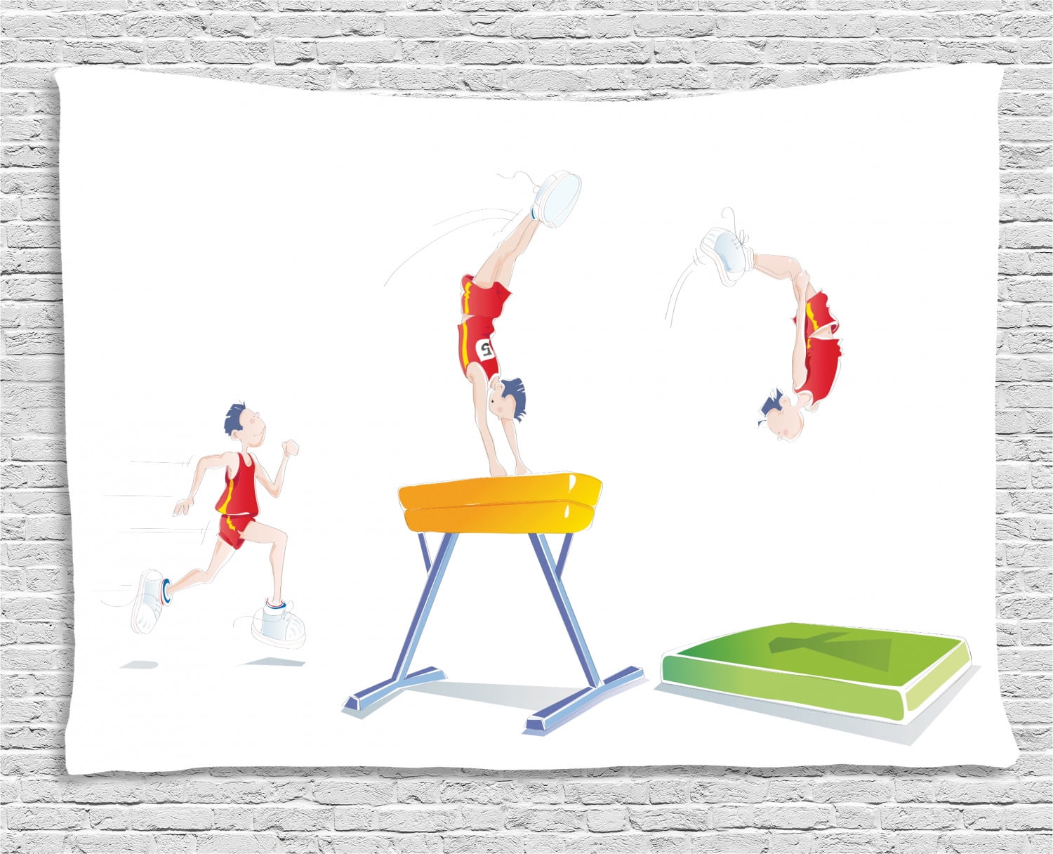 Gymnastics Tapestry, Man Jumping over the Pummel Horse Olympic Level ...
